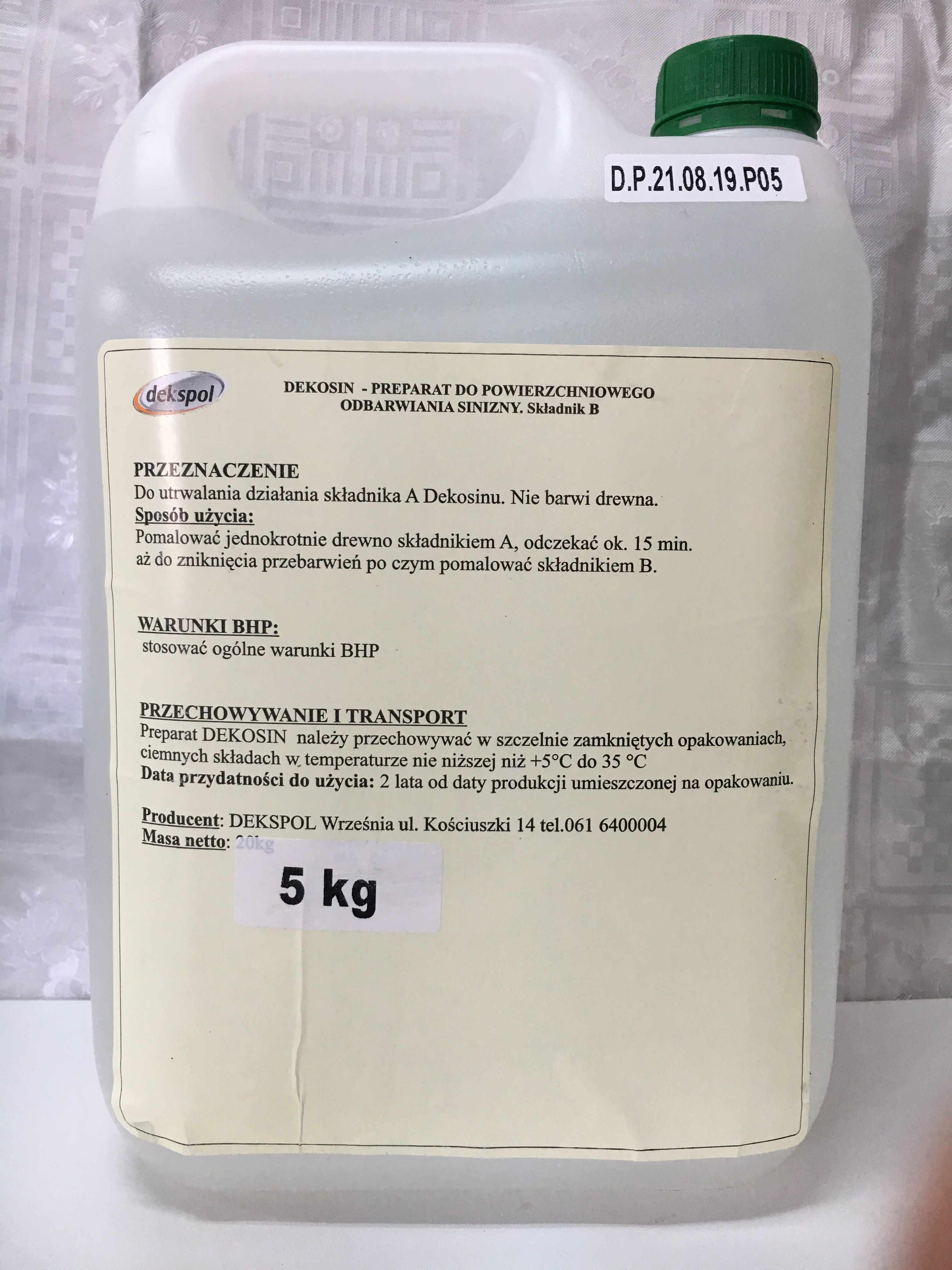 Preparaty do wywabiania sinizny z drewna: DEKOSIN skladnik B -do ...